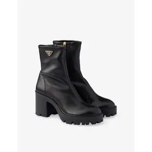 Prada Stretch Nappa Leather Heeled Ankle Boots