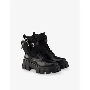 Prada Monolith And Re-nylon Leather Ankle Boots