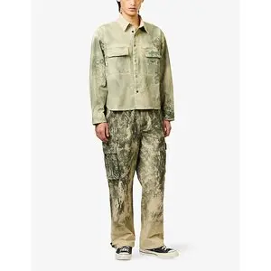 BRAIN DEAD Stained-wash Cropped Cotton Shirt