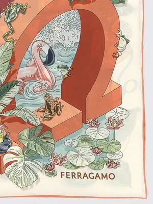 FERRAGAMO Graphic Print Square Pure Silk Foulard - Multicolor