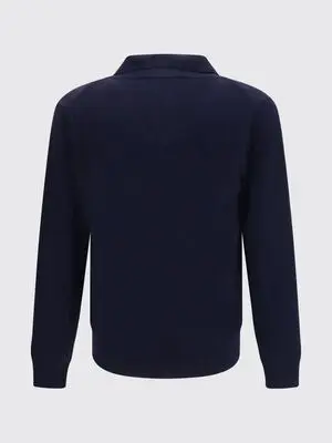 BROOKSFIELD Long-sleeved V-neck Wool Polo Shirt With Ribbed Trims