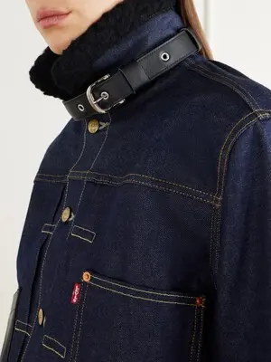 Sacai Plush And Leather-trimmed Denim Jacket
