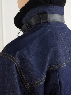 Sacai Plush And Leather-trimmed Denim Jacket