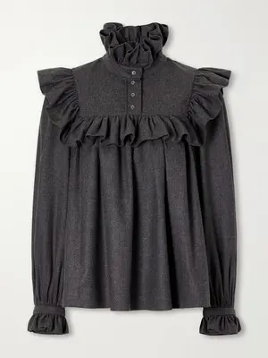 Chloé Ruffled Wool And Cashmere-blend Flannel Blouse