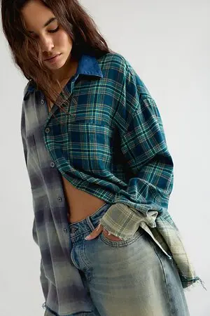 THE TALES Half N' Half Flannel Button Down Top At