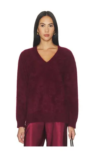 Rag & Bone Jada Brushed Cashmere V Neck Pullover Sweater - Red