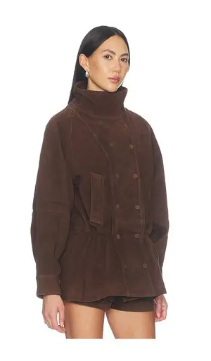 AEXAE Lamb Leather Suede Cinched Mid Jacket