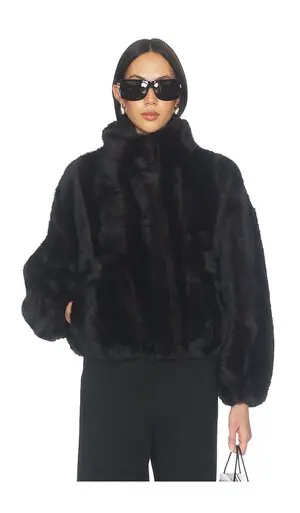 Apparis Iris Shaved Faux Mink Bomber - Black