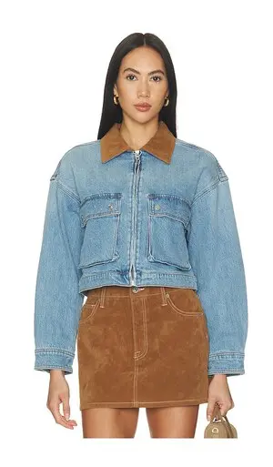 Good American The Denim Swing Cropped Jacket
