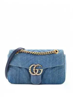 Gucci Pearly Gg Marmont Flap Bag Matelasse Denim Small Shoulder Bag