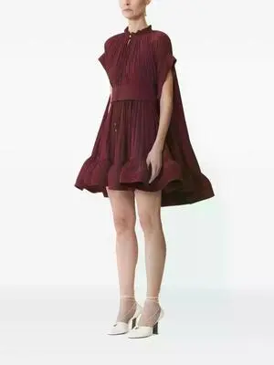 LANVIN Charmeuse Pleated Ruffled Mini Dress