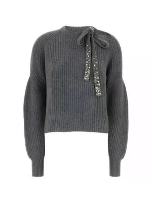 DES_PHEMMES Crystal-embellished Bow-detail Sweater - Grey
