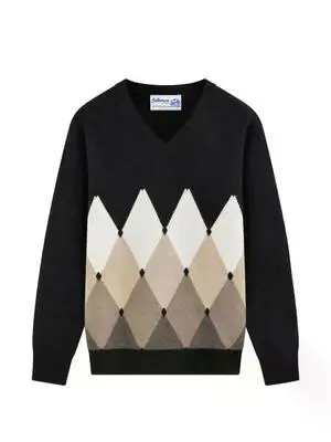 BALLANTYNE Argyle V-neck Sweater - Black