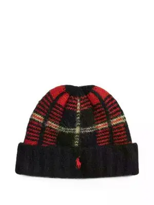 Polo Ralph Lauren Plaid Brushed Wool-blend Beanie - Black