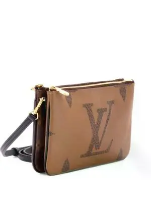 LOUIS VUITTON Double Zip Pochette Reverse Monogram Giant Clutch Bag - Brown