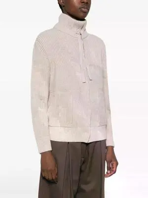 INTRECCI Ribbed-knit Funnel-neck Cardigan