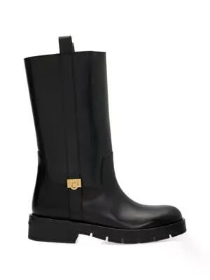 FERRAGAMO Gancini-plaque Leather Boots - Black