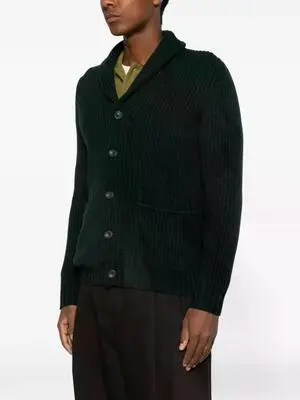 LUIGI GENTILE Ribbed-knit Shawl-collar Cardigan