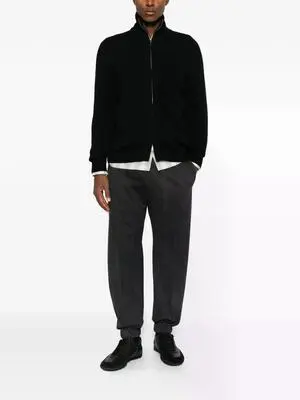 LUIGI GENTILE Ribbed-knit Zip-up Cardigan - Black