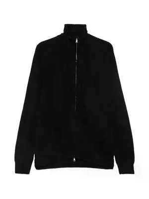 LUIGI GENTILE Ribbed-knit Zip-up Cardigan - Black