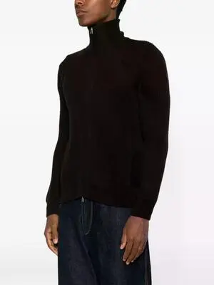 LUIGI GENTILE Ribbed-knit Zip-up Cardigan
