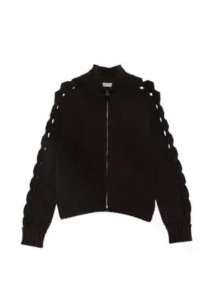 D.exterior Braided-sleeve Zip-up Sweater