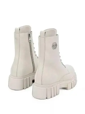Philipp Plein Leather Boots Deer Print Laces Strass