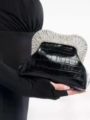 TWENTY FOURHAITCH Croc-effect Crystal-embellished Clutch Bag