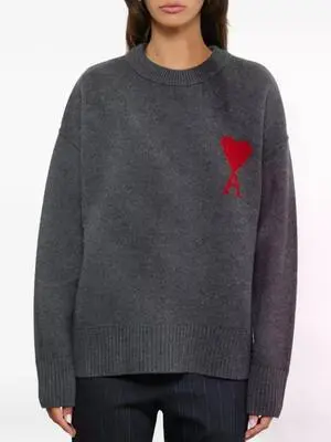 AMI Paris Crewneck Wool Sweater With De Coeur