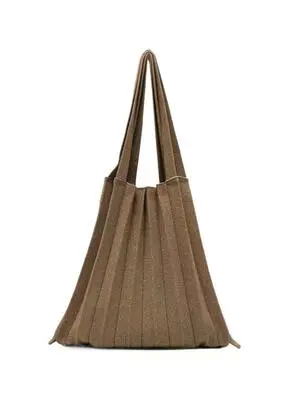 PLEATSMAMA Pleated Glitter-effect Shoulder Bag - Brown