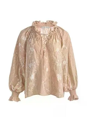 Alice + Olivia Norah Embroidered Lace-trim Blouse