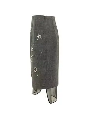 DES_PHEMMES Crystal-embellished Layered Pencil Midi Skirt - Grey
