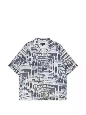 PURPLE BRAND Tabloid-print Short-sleeve Shirt