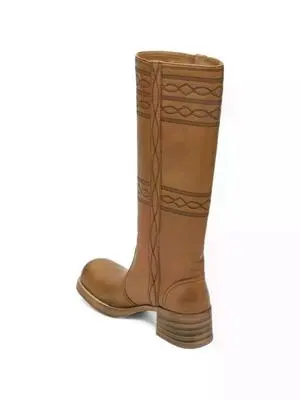 Miu Miu Embroidered Leather Boots - Brown