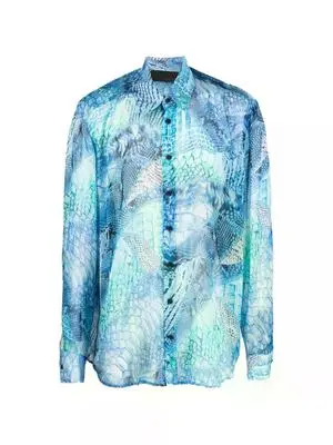 TESSITURA BODY COUTURE Snakeskin-print Silk Shirt - Blue