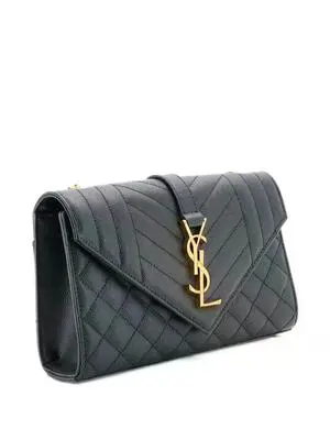 Saint Laurent Classic Monogram Envelope Satchel Mixed Matelasse Leather Small Crossbody Bag - Green