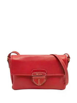 Prada City Leather Flap Shoulder Bag - Red