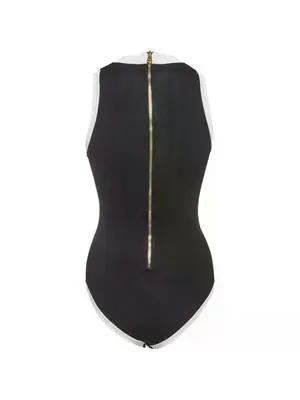 Balmain Logo-intarsia Zip-up Bodysuit - Black