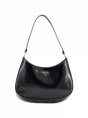 Prada Cleo Shoulder Bag Spazzolato Leather Medium Hobo Bag - Black