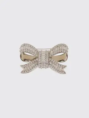 SELF-PORTRAIT Crystal-embellished Bow-shaped Brass Brooch - Silver