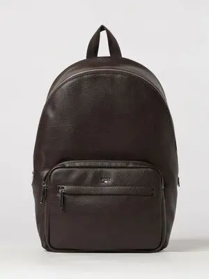 BOSS Backpack In Grained Synthetic Leather With Front Zip Pocket And Emed Logo - Brown