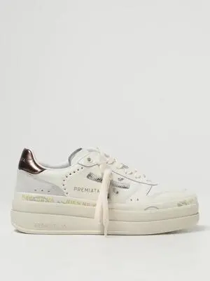 Premiata Micol Leather And Suede Platform Sneakers - Butter