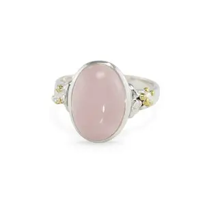 ISLA SILVER Oval Rose Quartz & Sterling Silver Statet Ring - Pink/silver