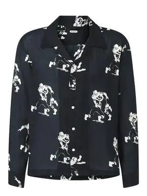 BODE Football Silhouette Printed Linen Shirt - Black
