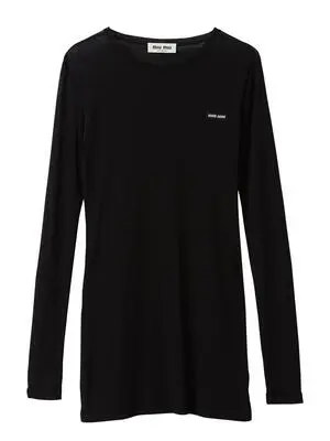Miu Miu Cotton Logo Mini Dress - Black