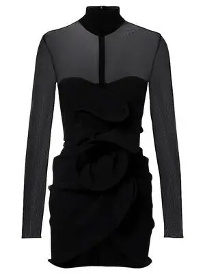 Magda Butrym Gathered Sheer Wool-blend Minidress - Black