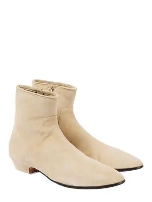 THE ROW Suede Ankle Boots - Beige