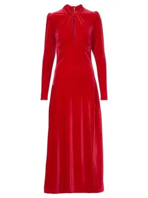 GANNI Velvet Jersey Midi Dress - Red