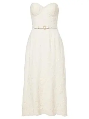 Elie Saab Embroidered Cady Midi Dress - White