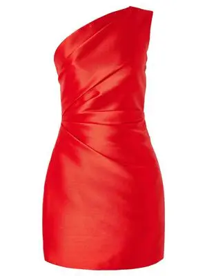 Solace London Nori One-shoulder Satin-twill Mini Dress - Red